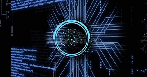 Digital Brain And Neural Network Image Over Futuristic Blue Lines On Black Background Stock