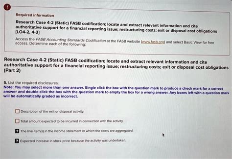 Required Information Research Case 4 2 Static Fasb Codification Locate And Extract Relevant