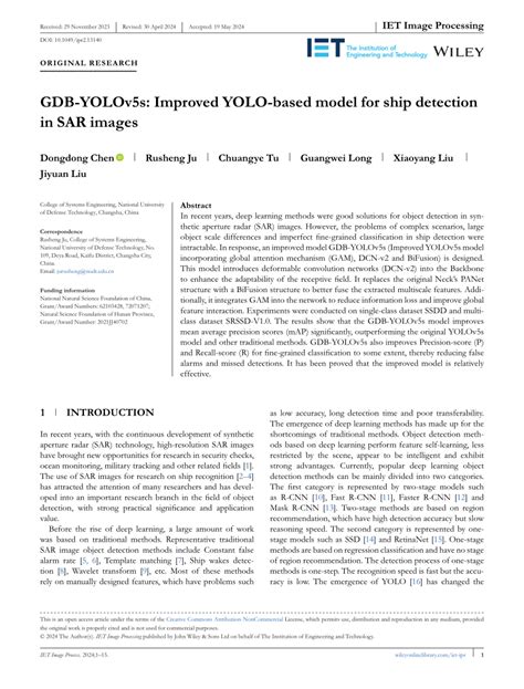 Pdf Gdb‐yolov5s Improved Yolo‐based Model For Ship Detection In Sar