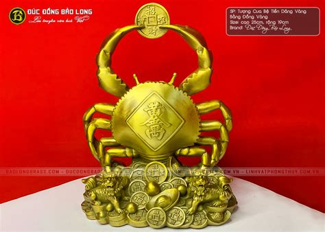 Tượng Cua Bệ Tiền Dâng Vàng Bằng Đồng Cao 25cm