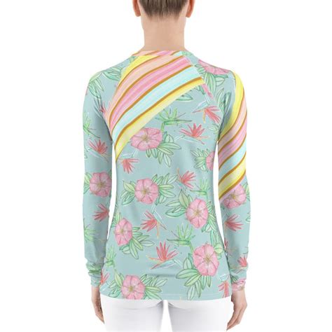 Womens Rash Guard Pastel Stripes And Flowers Etsy