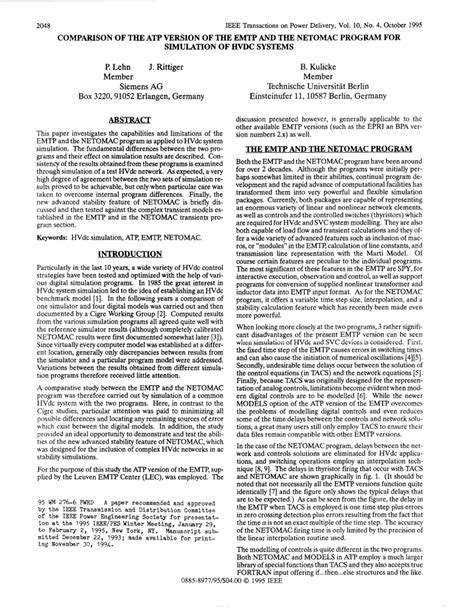 Pdf Comparison Of The Atp Version Of The Emtp And The Netomac Program For Simulation Of Hvdc
