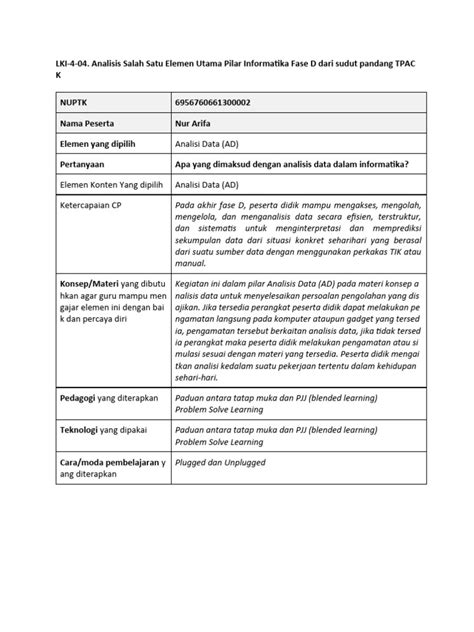 Lki 4 04 Analisis Salah Satu Elemen Utama Pilar Informatika Fase D