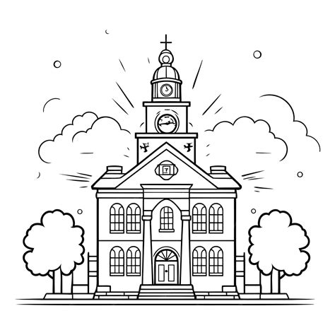 Edificio Escolar Edificio Escolar Con Torre Del Reloj Vector Premium