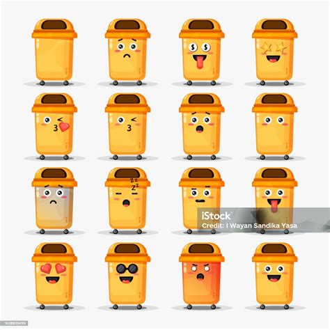 Cute Trash Can With Emoticons Set Stock Illustration Download Image