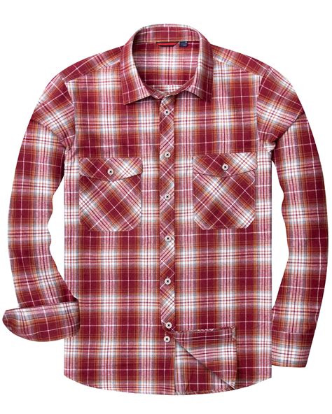 Alimens And Gentle Red Plaid Flannel Shirts For Men Long Sleeve Casual