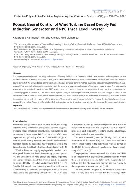 Pdf Robust Neural Control Of Wind Turbine Based Doubly Fed Induction