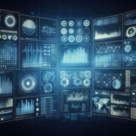 Premium Photo Display Of A Digital Data Grid In Blue Tones