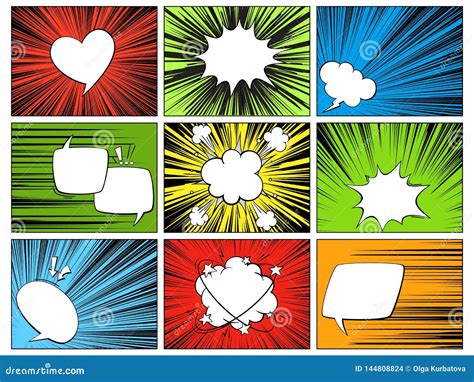 Pop Art Elements Set - Comic Speech Bubbles And Sunburst Background. Empty Dialog Clouds And ...