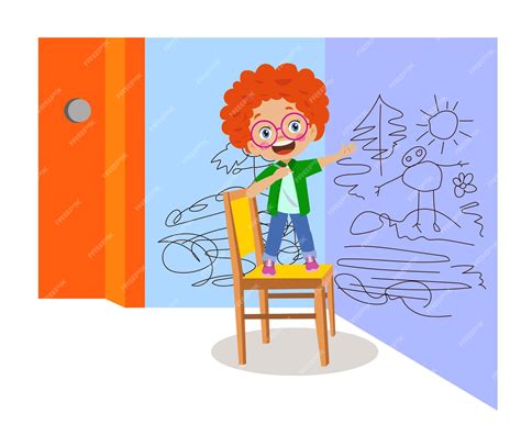 Lindo Niño Travieso Garabateando Las Paredes Vector Premium