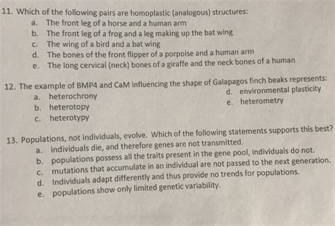 Solved 11 Which Of The Following Pairs Are Homoplastic