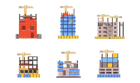 Construcción De Edificios Modernos Conjunto De Rascacielos Y Casas