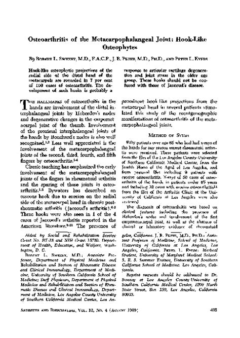 Pdf Osteoarthritis Of The Metacarpophalangeal Joint Hook Like