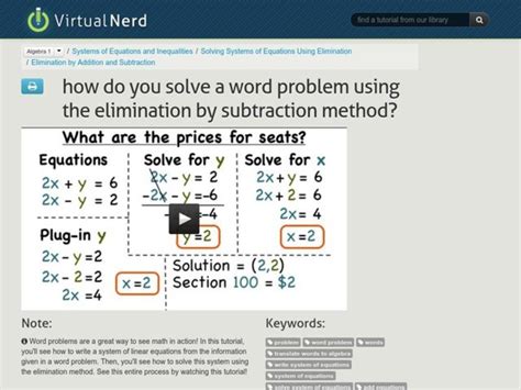 How Do You Solve A Word Problem Using The Elimination By Subtraction