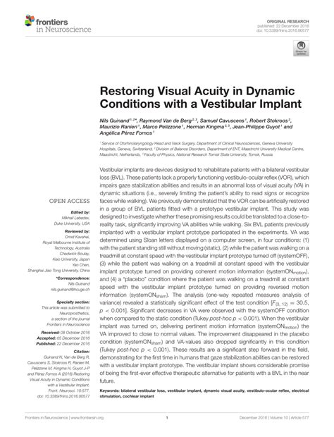 Pdf Restoring Visual Acuity In Dynamic Conditions With A Vestibular
