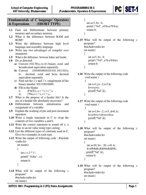 Set 1 Pc Fundamentals Home Assignment Pdf C Programming Language