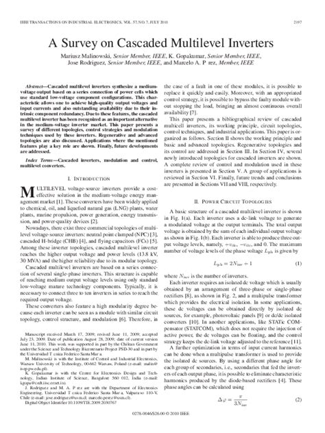 Pdf A Survey On Cascaded Multilevel Inverters