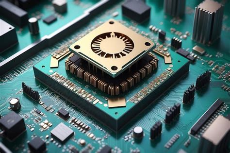 Premium Photo View Of A Cpu Processor Chip With A Gear And Network