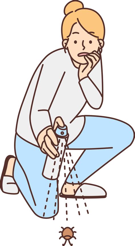 Anxious Woman Spray Cockroach At Home 21477844 Png
