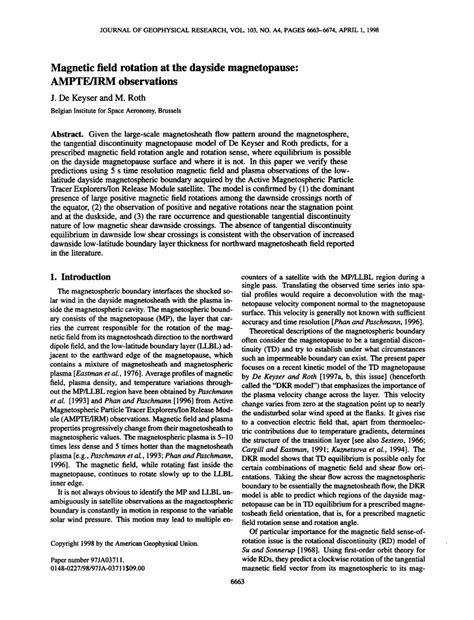 Pdf Magnetic Field Rotation At The Dayside Magnetopause Ampteirm