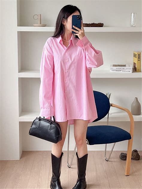 박스 남방 여자 롱 셔츠 스트라이프 미니원피스