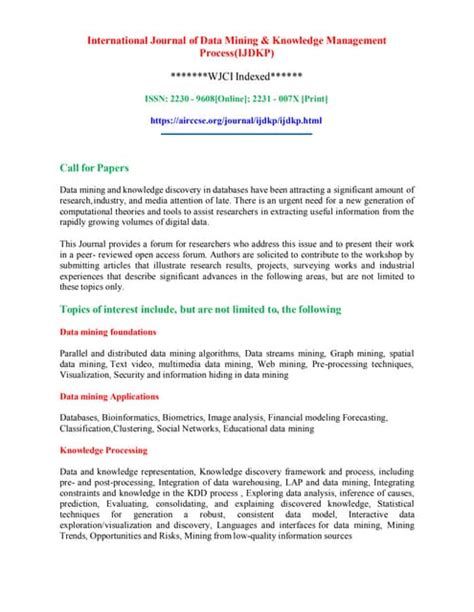 May Issue International Journal Of Data Mining And Knowledge Management Process Ijdkp Pdf