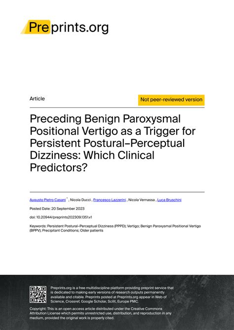 Pdf Preceding Benign Paroxysmal Positional Vertigo As A Trigger For