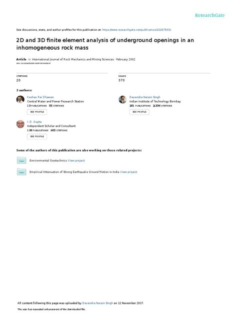 2d And 3d Finite Element Analysis Of Underground O Pdf Strength Of Materials Yield