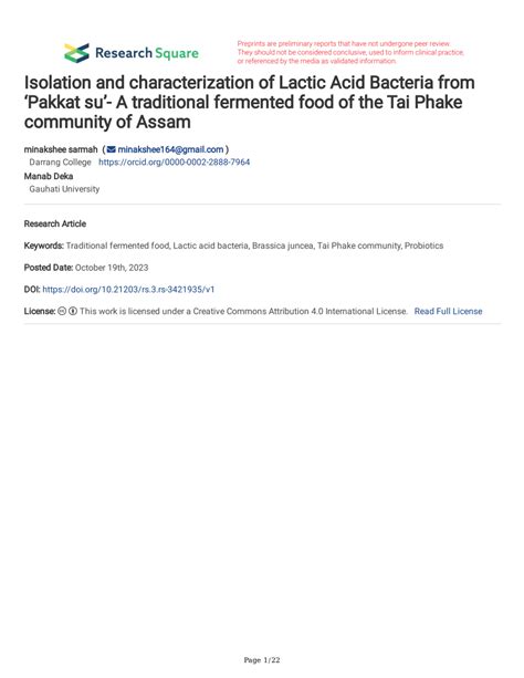 Pdf Isolation And Characterization Of Lactic Acid Bacteria From ‘pakkat Su A Traditional