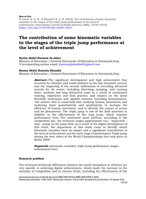 Pdf Contribution Of Some Kinematic Variables To The Stages Of The