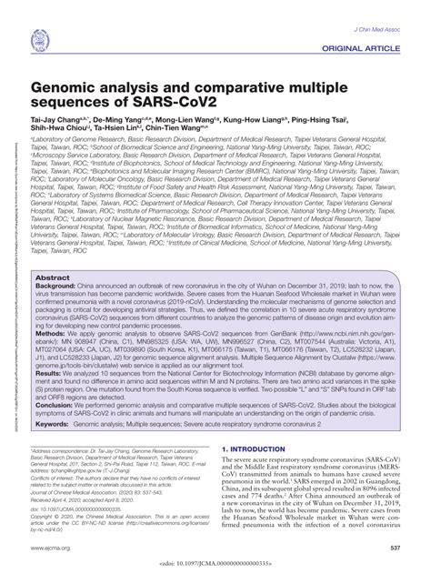 Pdf Genomic Analysis And Comparative Multiple Sequence Of Sars Cov2