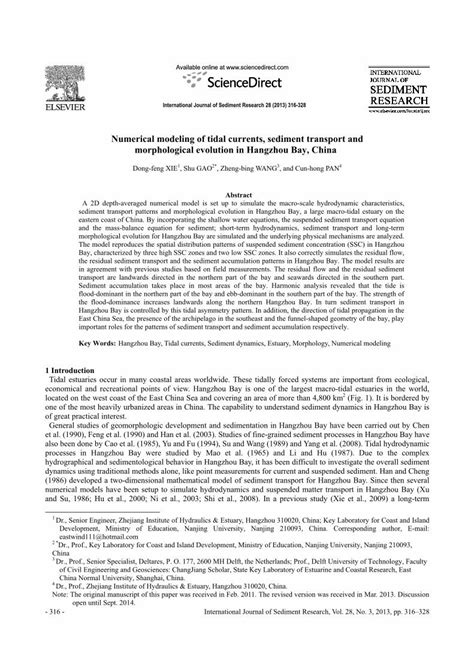Pdf Numerical Modeling Of Tidal Currents Sediment Transport And