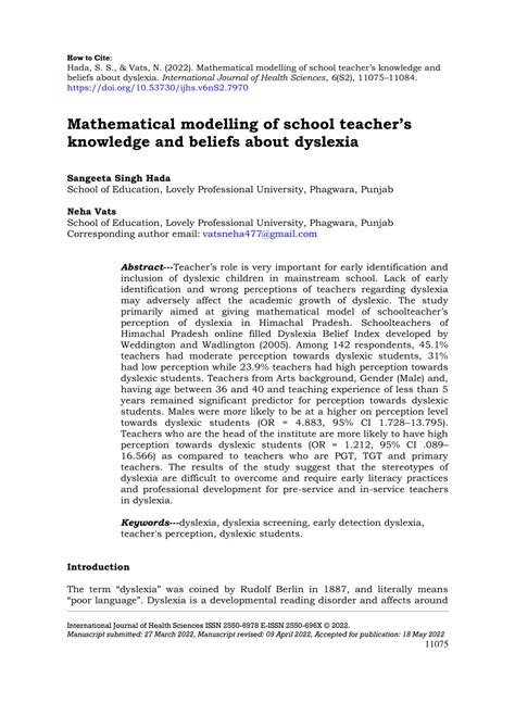 Pdf Mathematical Modelling Of School Teachers Knowledge And Beliefs About Dyslexia