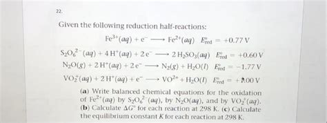 Solved Given The Following Reduction Half Reactions [
