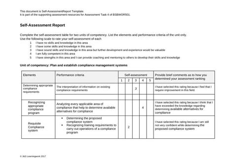 Self Assessment Report Template For Bsbwor501 Desklib