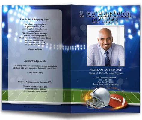 Navy Blue Silver Football Team Color Funeral Program Template Funeral