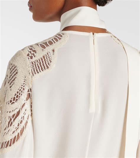 Lace Trimmed Tie Neck Georgette Blouse In White Elie Saab Mytheresa