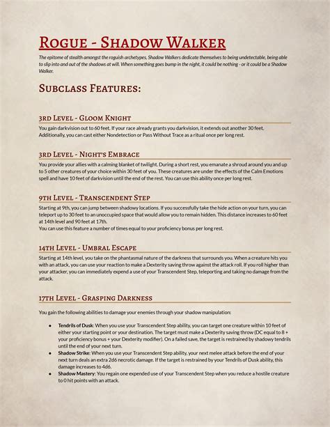 Rogue Shadow Walker V2 R Unearthedarcana
