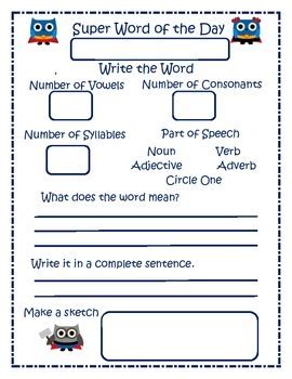 Word Of The Day Worksheet By Teaching Is Awesome Tpt