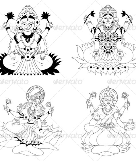 Hindu Goddess Lakshmi Or Luxmi Vector Pack Vectors Graphicriver