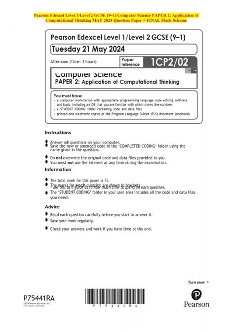 pearson edexcel level 1 level 2 gcse 9 1 computer science paper 2