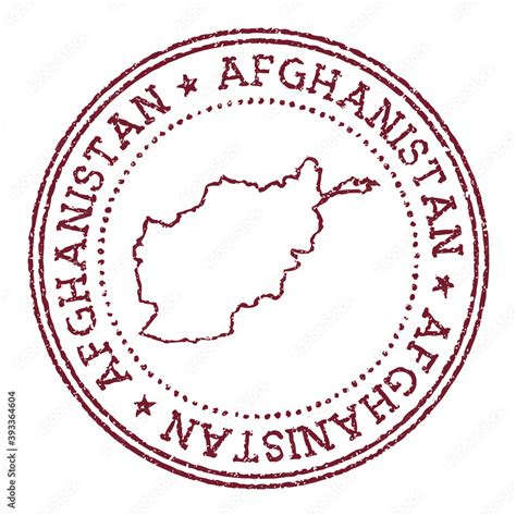 Afghanistan Round Rubber Stamp With Country Map Vintage Red Passport