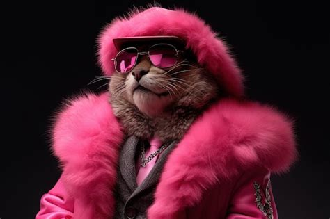Premium Ai Image Pink Cat Gangster In Neon Bar Illustration Generative Ai