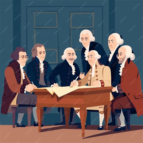 Flat Illustration Of Founding Fathers Signing Declaration Of