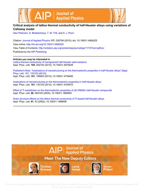 Pdf Critical Analysis Of Lattice Thermal Conductivity Of Half Heusler Alloys Using Variations