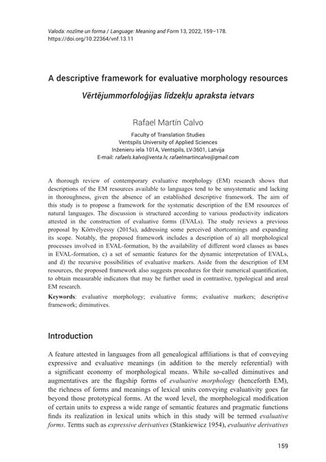 Pdf A Descriptive Framework For Evaluative Morphology Resources