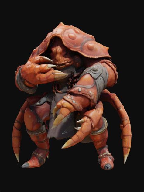 Extremely Detailed King Crab Humanoid Warrior In A Crouched Position He Is In Leather Clothing