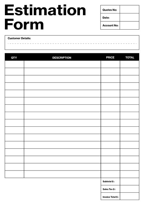 Blank Estimate Form Template