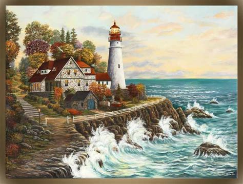 Lighthouse By The Sea Landscape By Victor Zag Golden Eagle Art Gallery