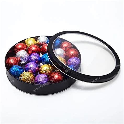 Custom Color Round Shape Candy Tin Box With Window Chocolate Candy Tin Case Buy Tin Case With